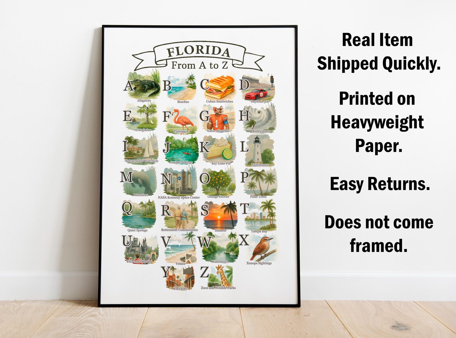 Florida Alphabet Poster: State Symbols A-Z, Travel Art Decor - Etsy