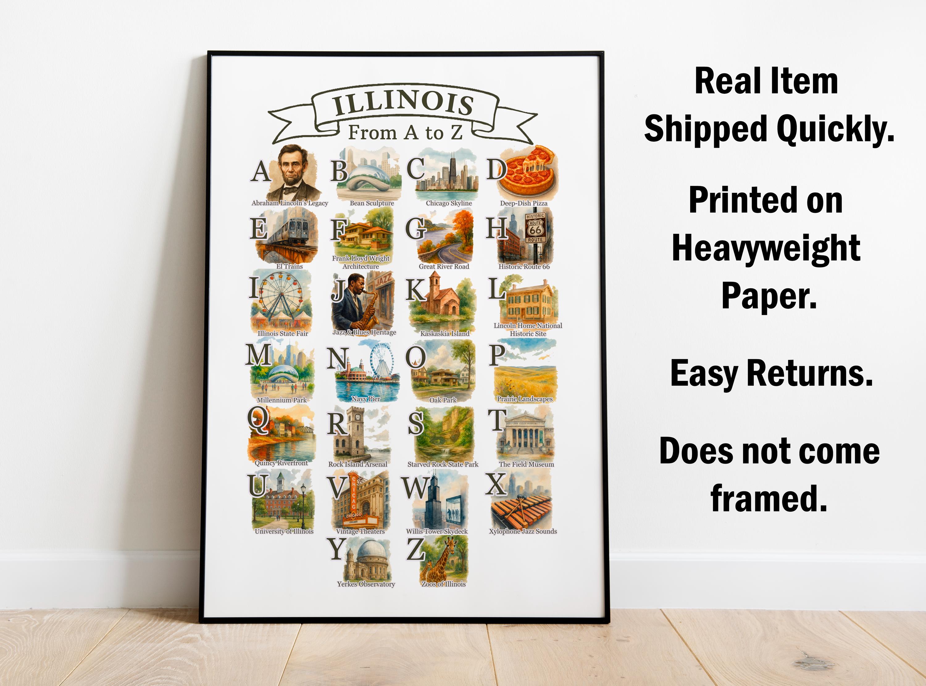Illinois Alphabet Poster: State Symbols & Icons Wall Art - Etsy