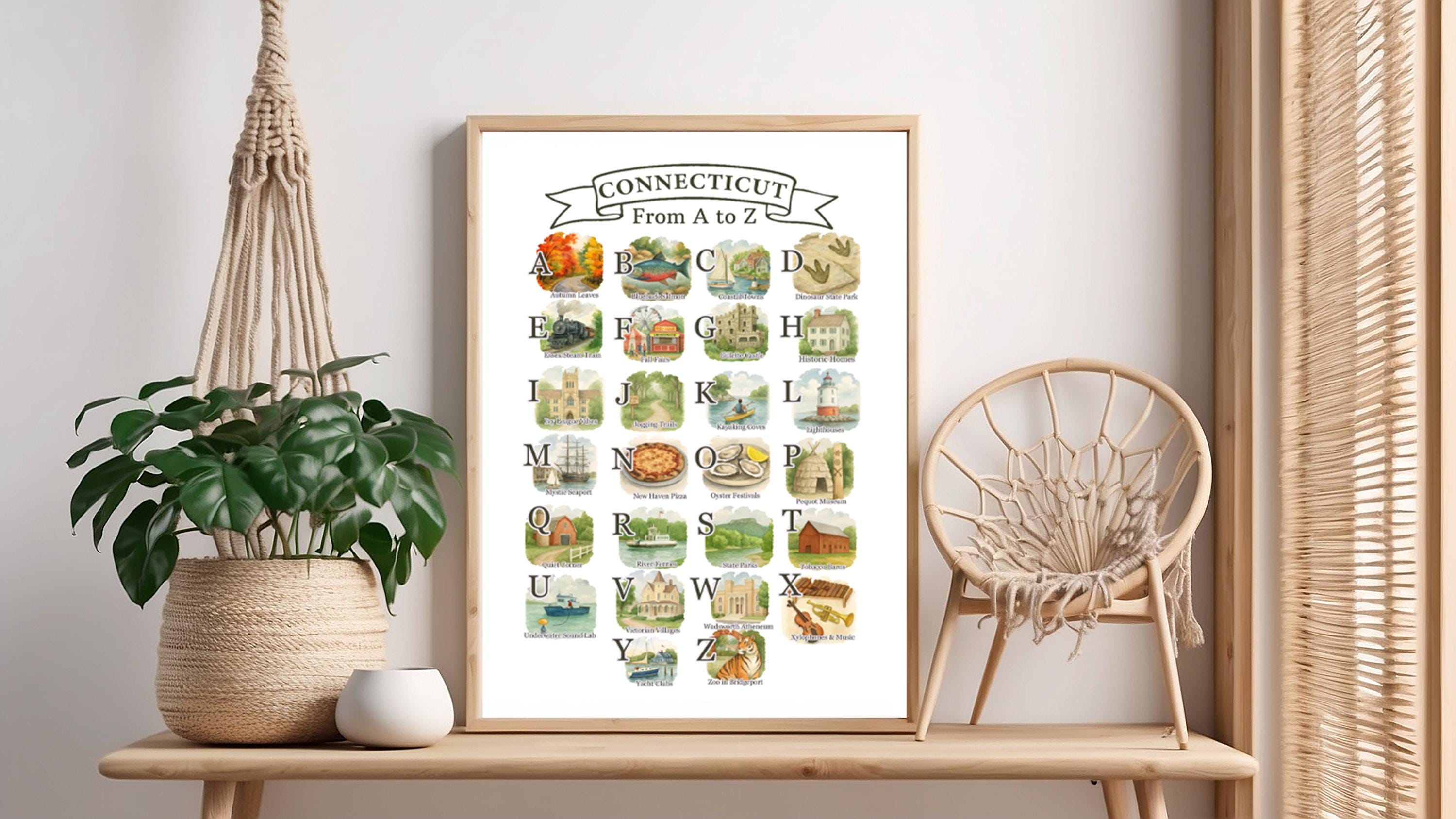 Connecticut Alphabet Poster: State Symbols Wall Art - Etsy