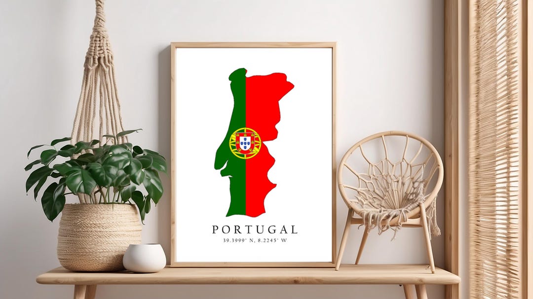 Portugal Map Poster Print: Flag & Coordinates Home Decor - Etsy