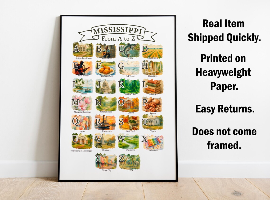 Mississippi Alphabet Poster: State Symbols Wall Art - Travel Gift - Etsy