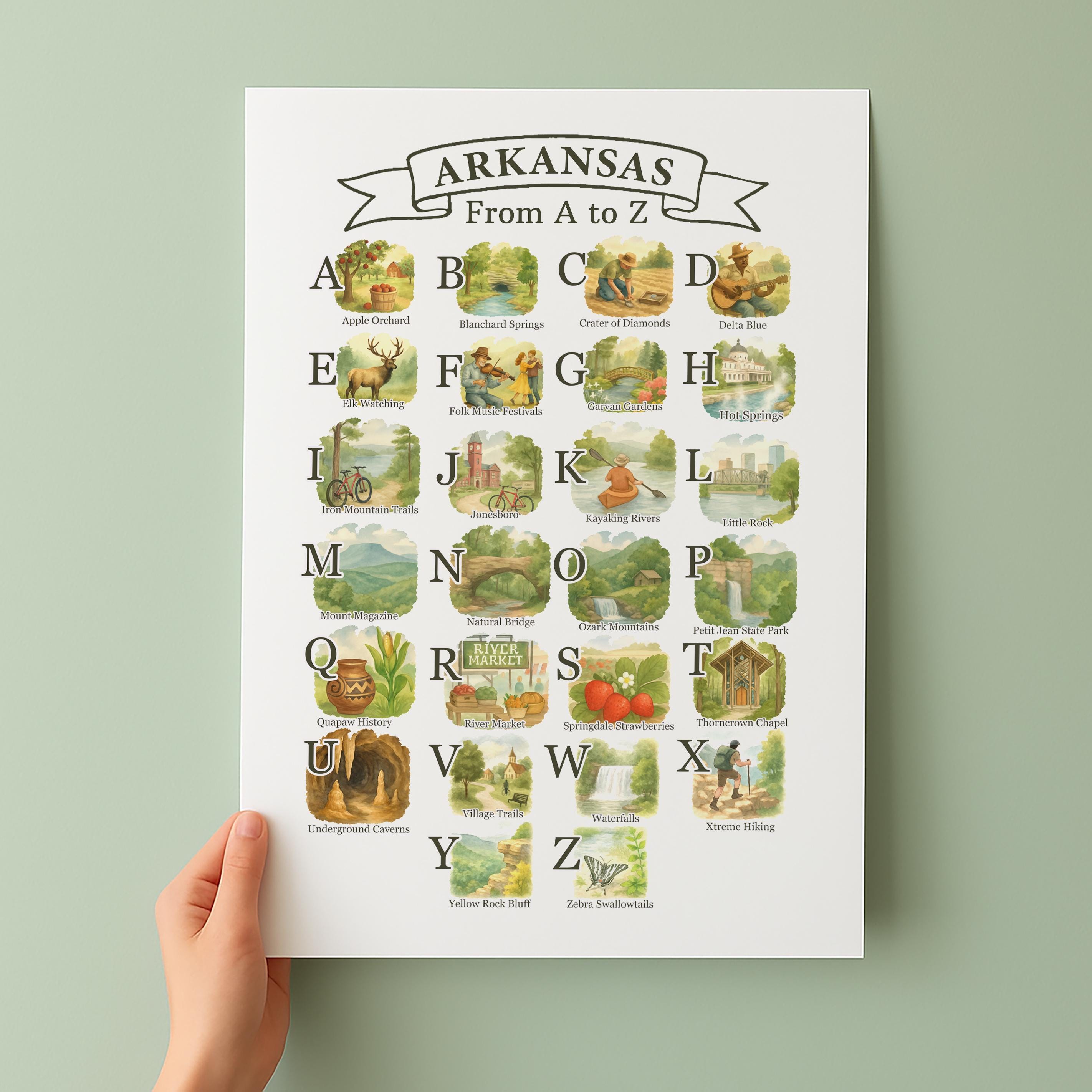 Arkansas Alphabet Poster: State Symbols & Icons Wall Art - Etsy