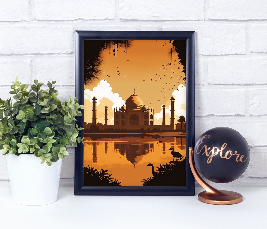 The Landscape of Taj Mahal in 2D Artwork Style 2, Poster Print, Wall ...