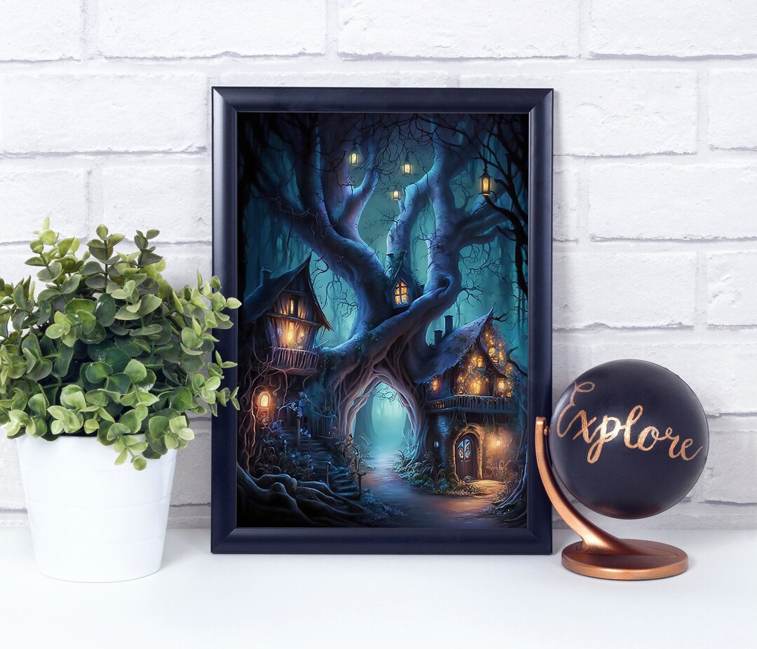 Enchanted Forest Tree House, Vertical Poster Print, Wall Art Décor - Etsy
