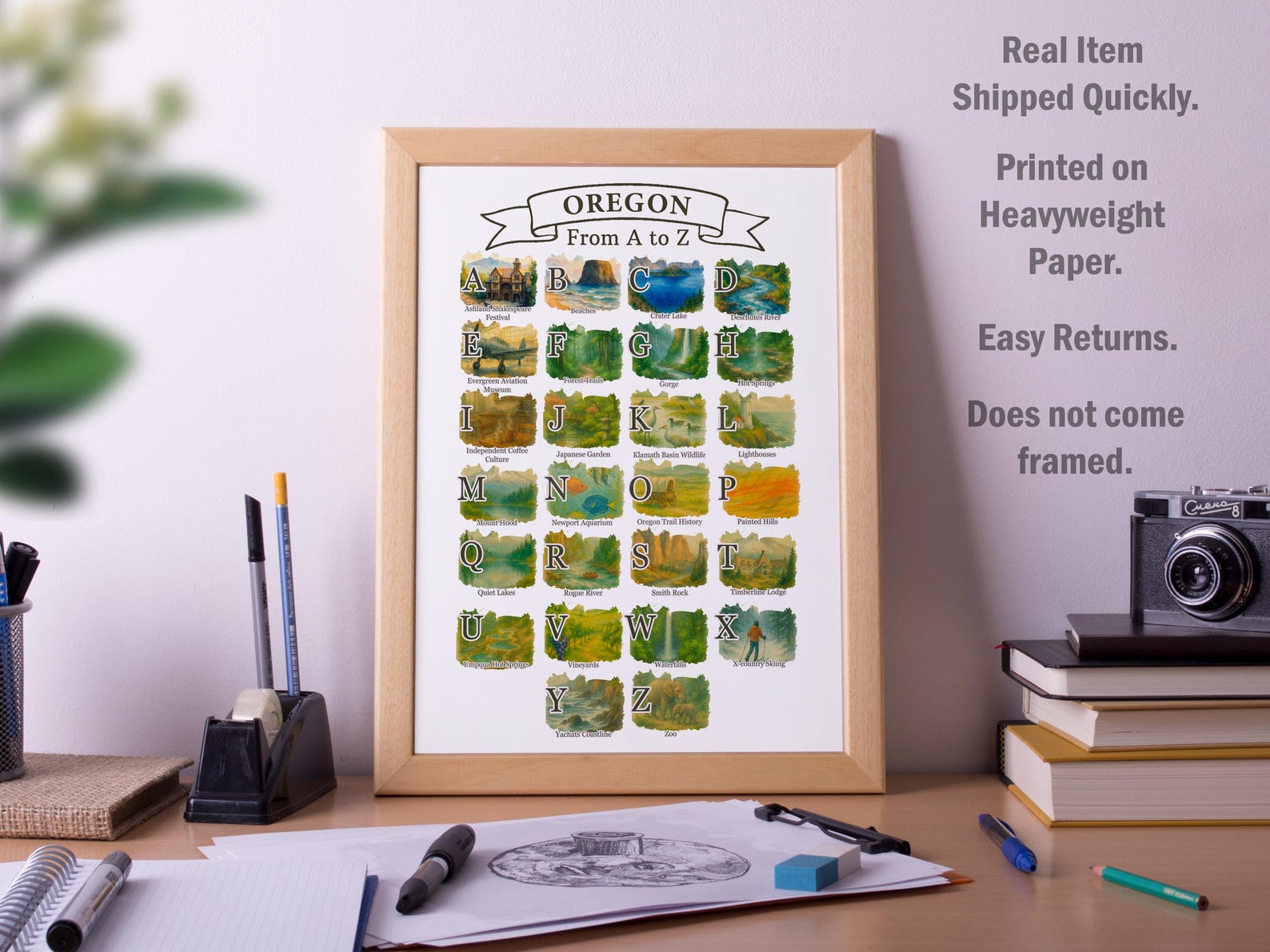Oregon A-Z Alphabet Poster, State Symbols & Icons, Travel Art, Wall ...