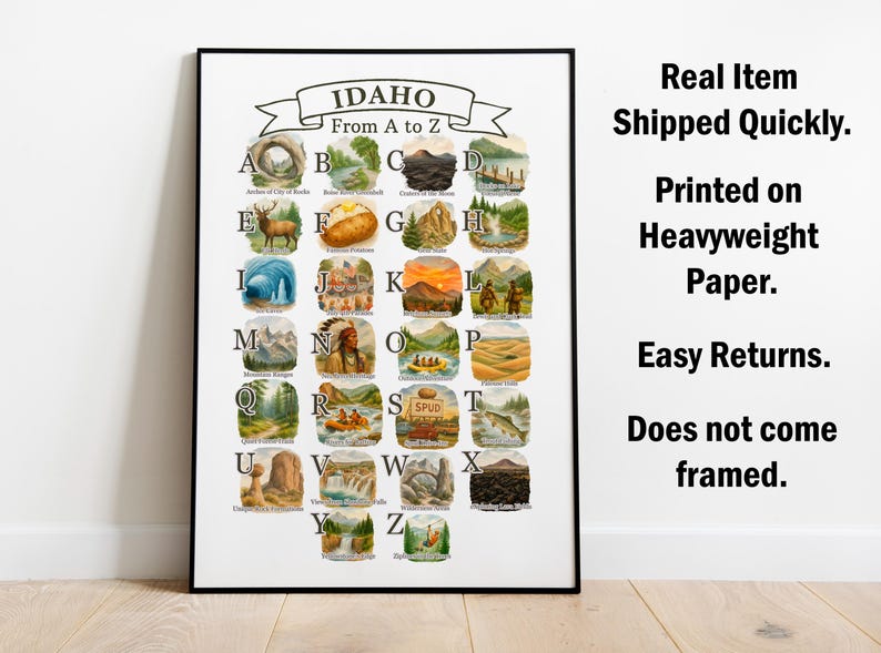 Idaho Alphabet Poster: State Symbols & Icons Travel Art - Etsy