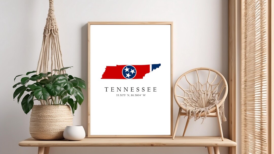 Tennessee Map Print, Tennessee Flag, Tennessee Latitude Longitude ...