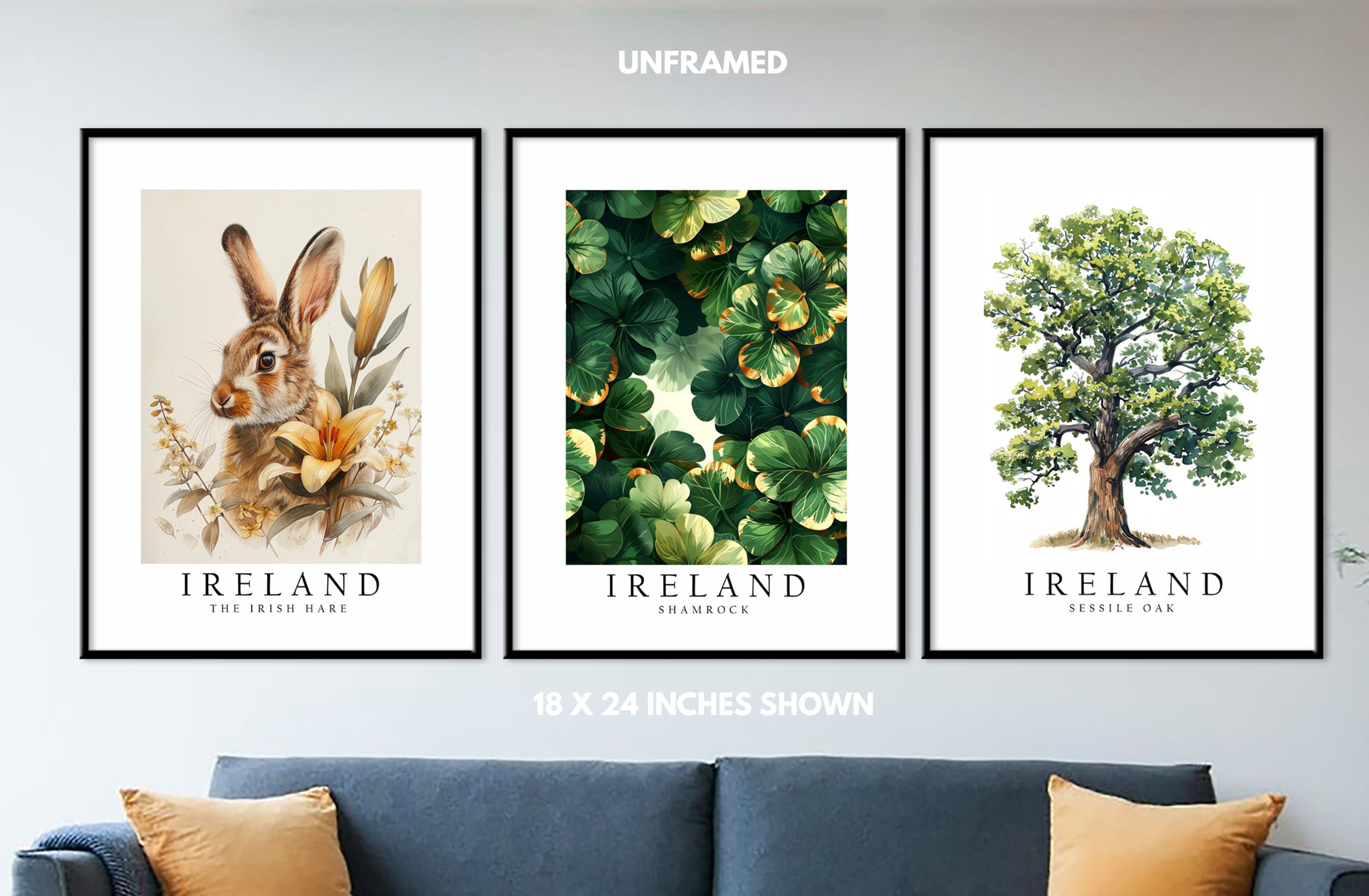 Ireland National Symbols Poster Prints, Irish Hare, Shamrock, Oak Tree ...