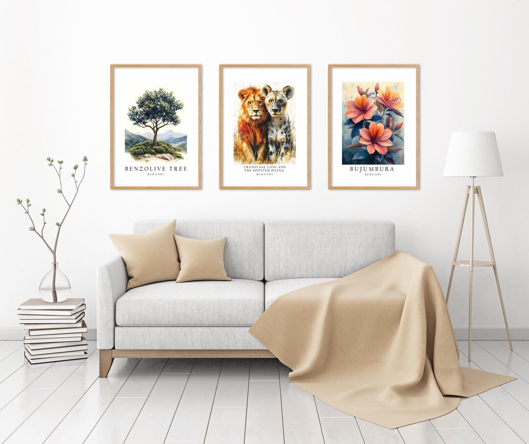 Burundi National Symbols Poster Prints: Lion, Hyena, Flower, Tree, Set ...