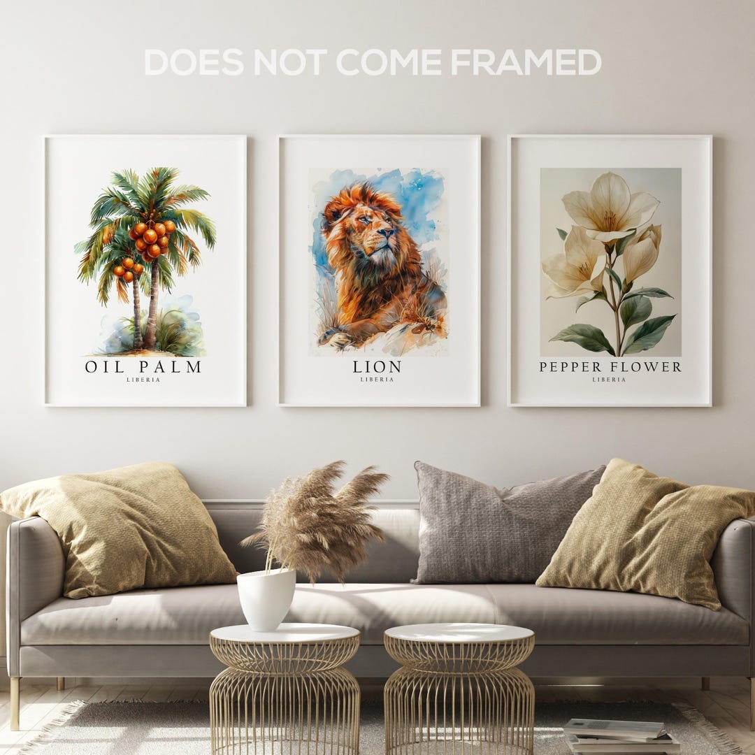 Liberia National Symbols, the Lions, Pepper Flower, Oil Palm Tree, Set ...