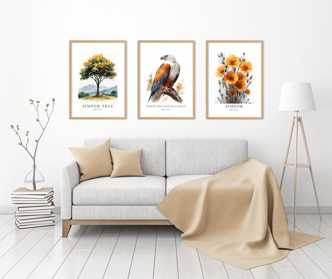 Brunei National Symbols Poster Prints: Eagle, Simpor Flower, Tree, Set ...