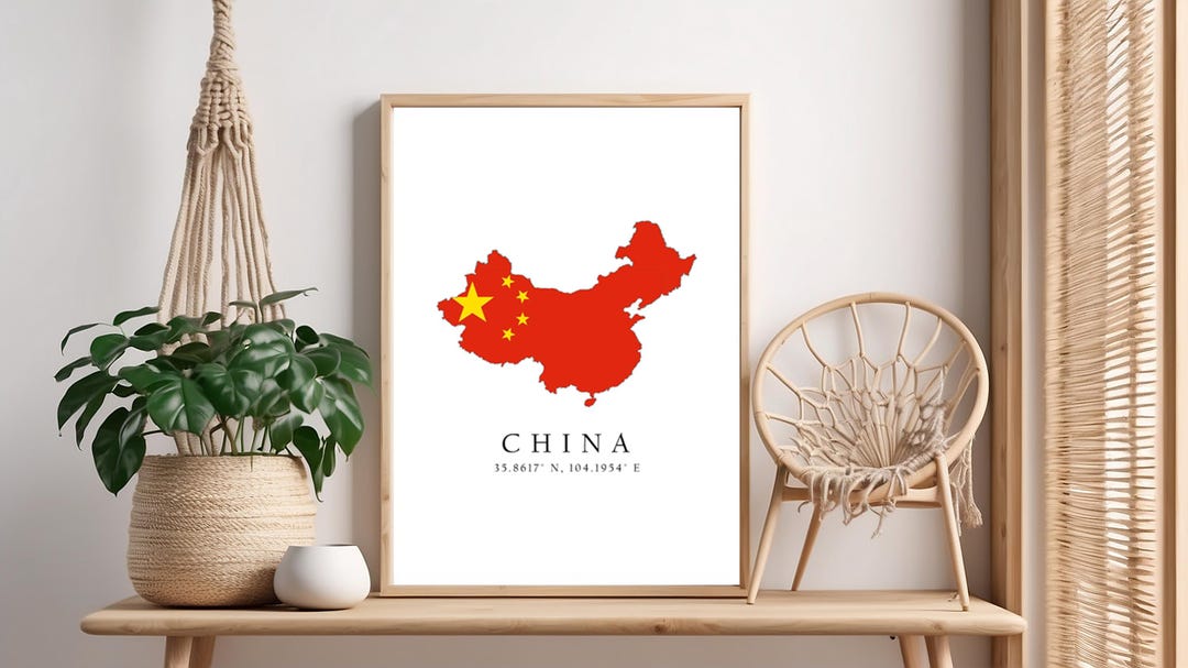 China Map Print, China Flag, China Latitude Longitude Coordinates ...