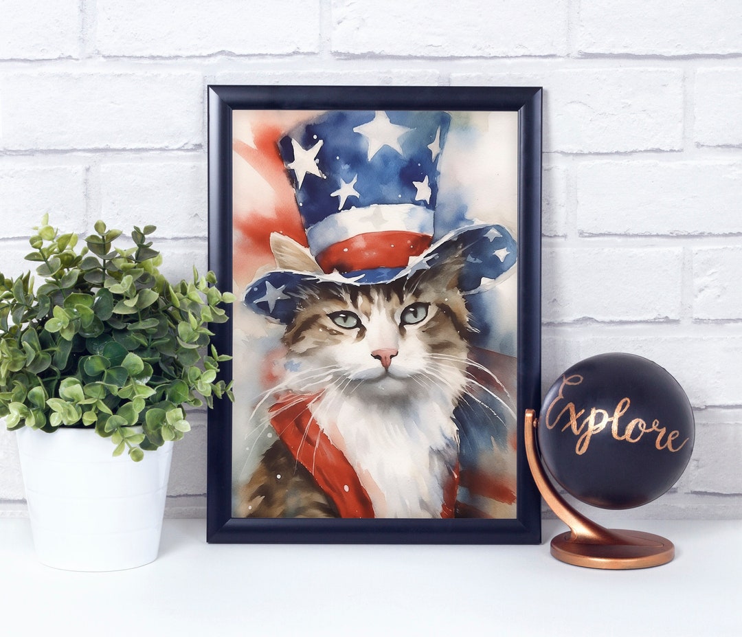 Cat in Red Hat, Patriotic Animal, Poster Print, Wall Art Décor - Etsy