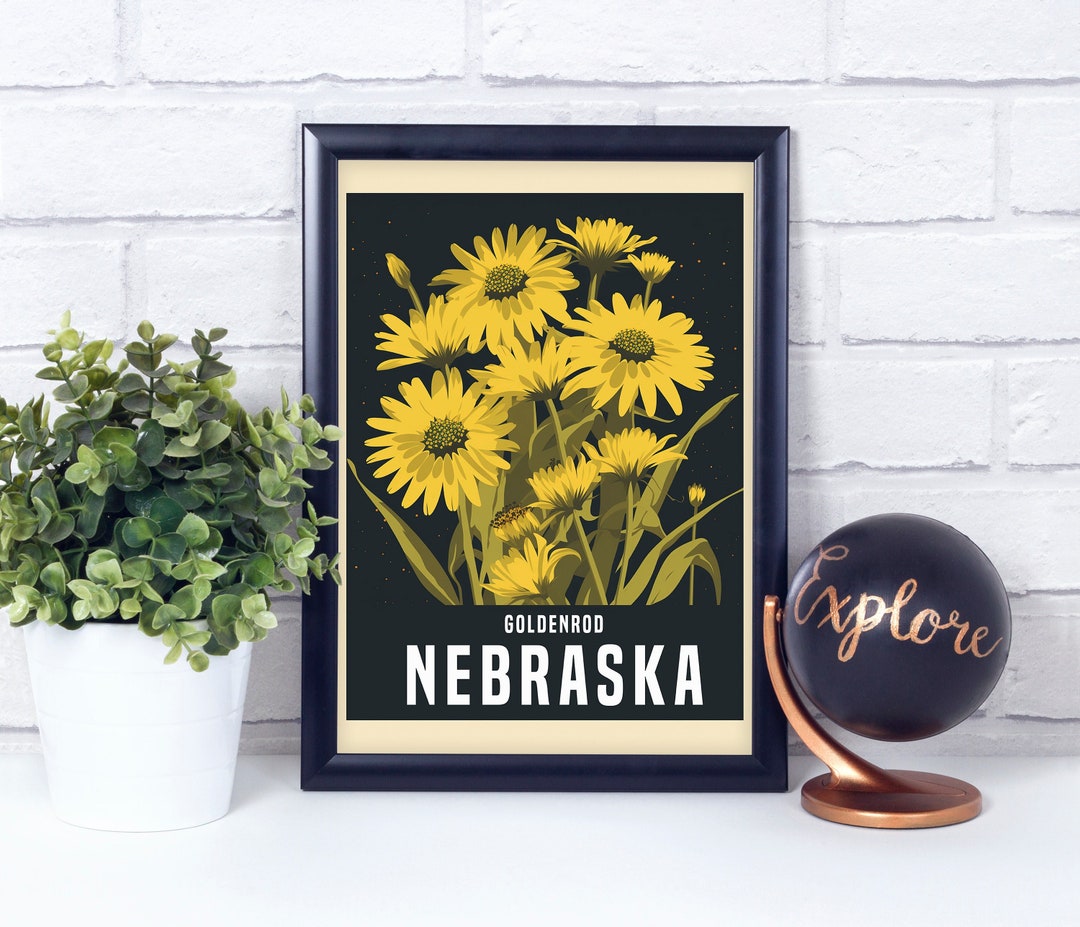 Goldenrod, Nebraska State Flower in Vintage Retro Style, Poster Print ...