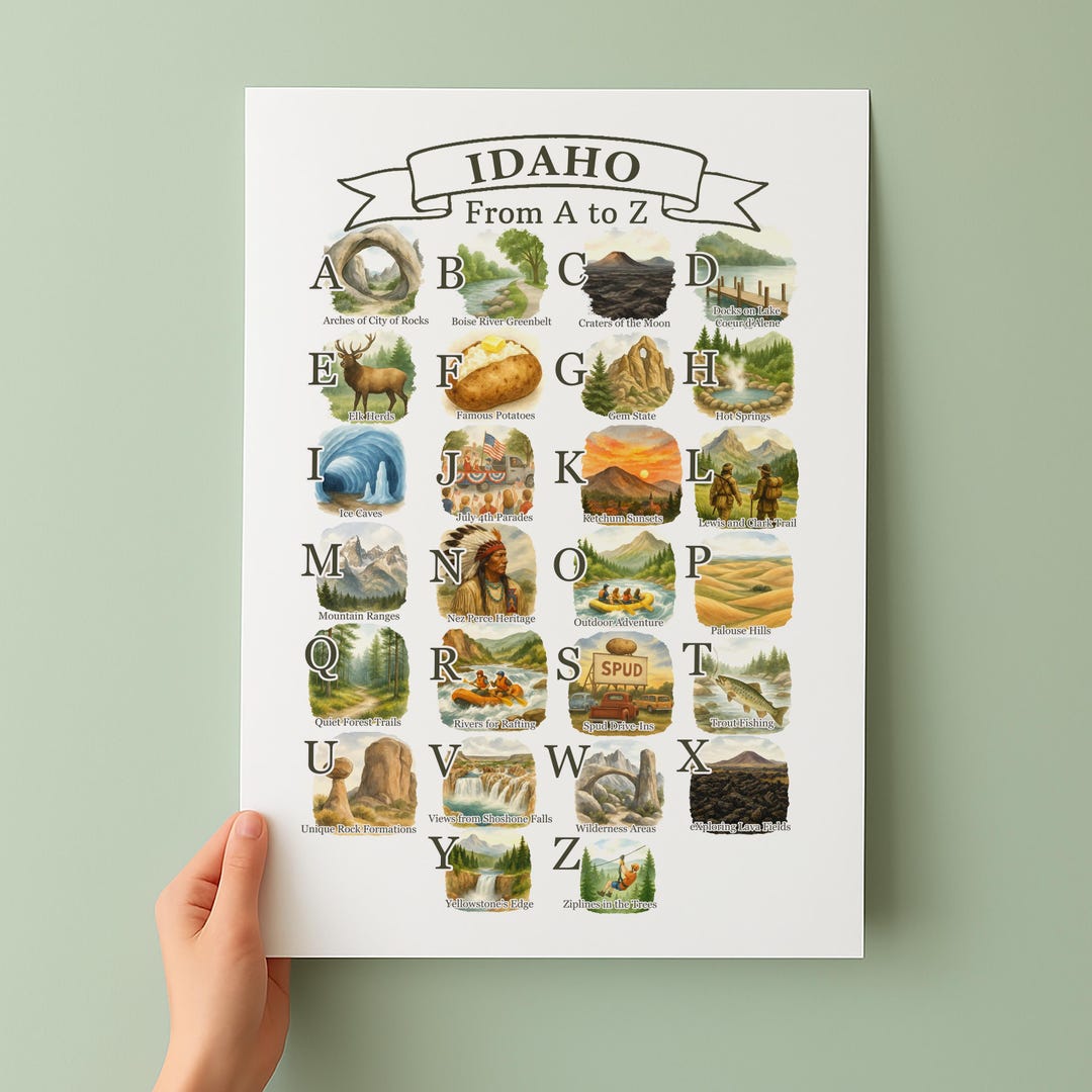 Idaho Alphabet Poster: State Symbols & Icons Travel Art - Etsy