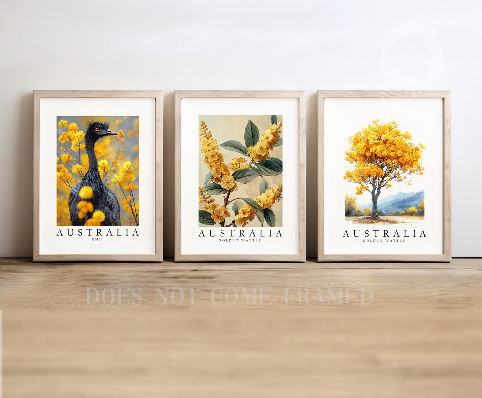 Australian National Symbols Poster Prints, Emu & Golden Wattle, Set of ...