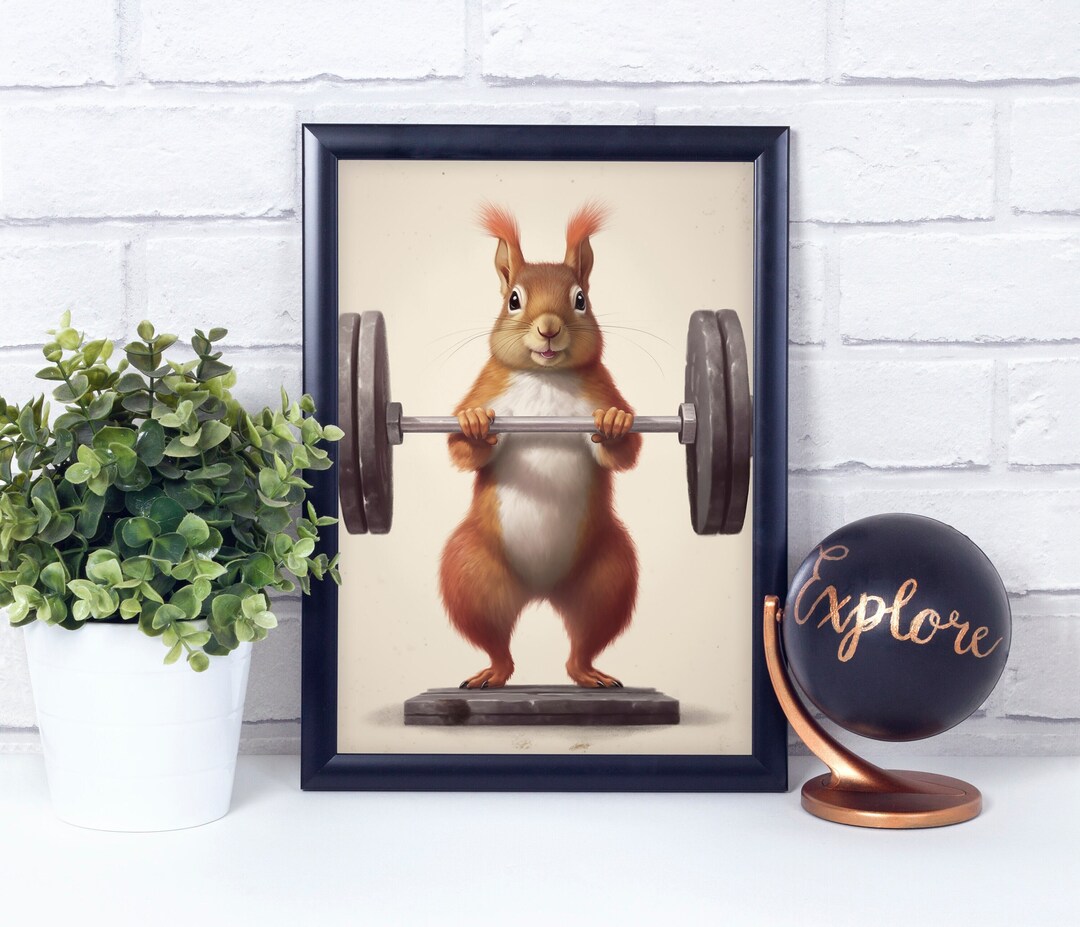 Squirrel Lifting a Dumbbell, Poster Print, Wall Art Décor - Etsy