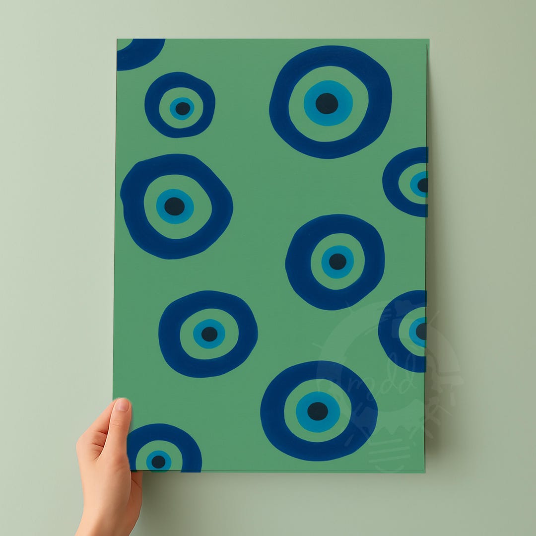 Sage Green Evil Eye Pattern Print, Minimalist Nazar Wall Art, Boho ...
