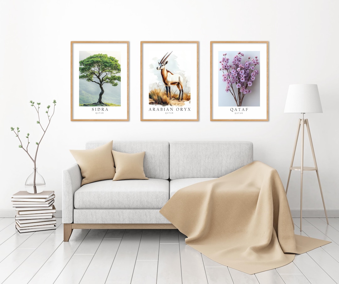 Qatar National Symbols, the Arabian Oryx, Qataf Flower, Sidra Tree, Set ...