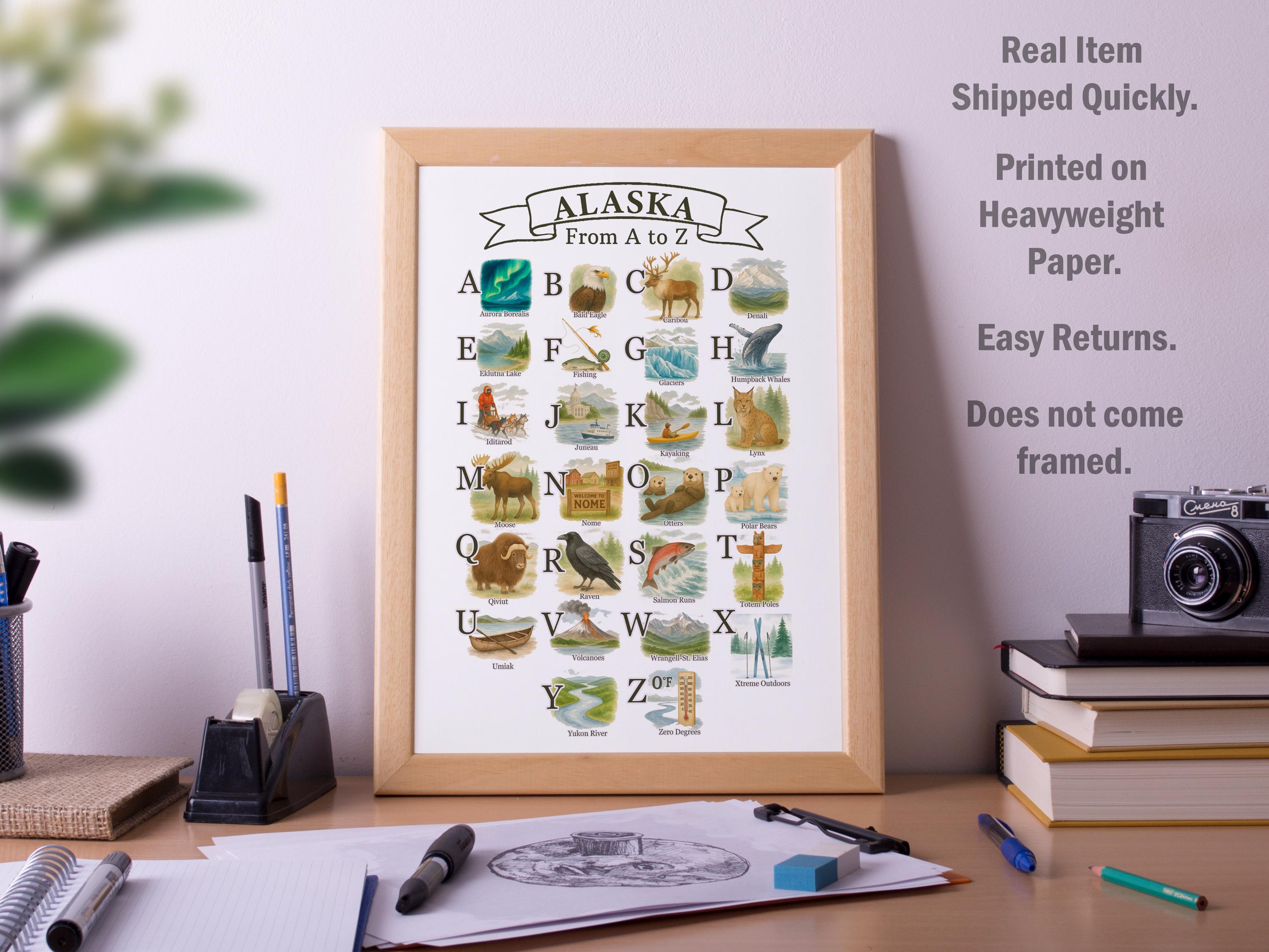 Alaska Alphabet Poster: A to Z State Symbols, Travel Wall Art - Etsy