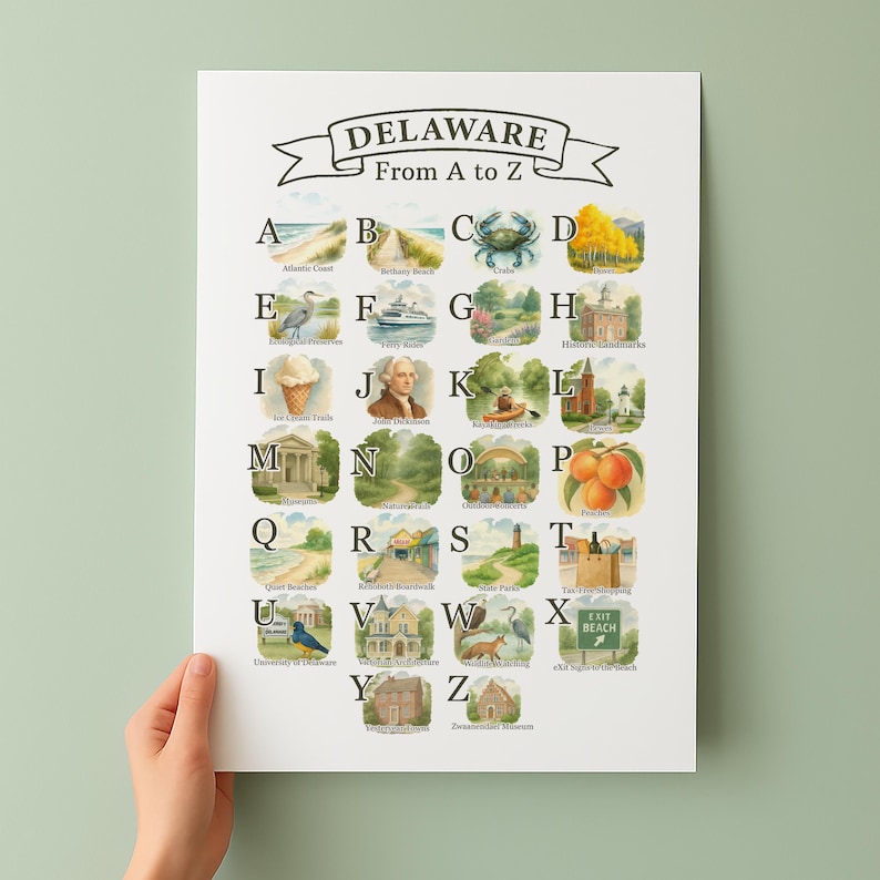 Delaware Alphabet Poster: State Symbols & Icons Wall Art - Etsy