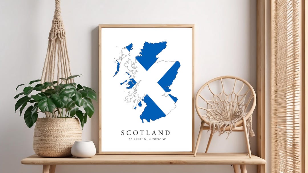 Scotland Map Poster Print: Saltire Flag, Latitude Longitude Coordinates ...