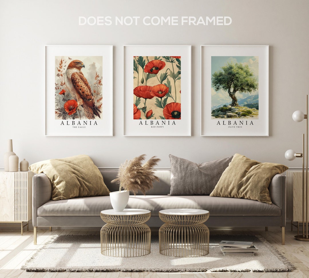 Albania National Symbols Poster Prints: Golden Eagle, Poppy, Olive Tree ...