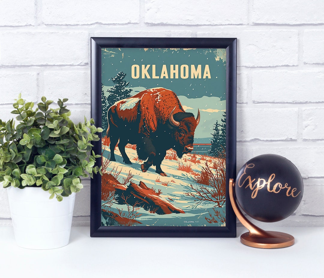 American Bison, Oklahoma, National State Animal, Vintage Retro Style ...