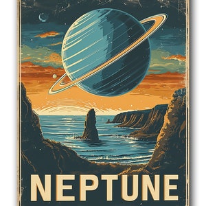 Planet Neptune, Retro, Vintage, Poster Print, Wall Décor - Etsy