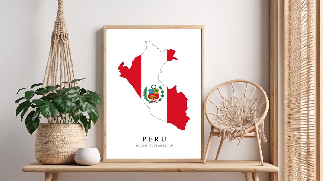 Peru Map Print, Peru Flag, Peru Latitude Longitude Coordinates, Poster ...