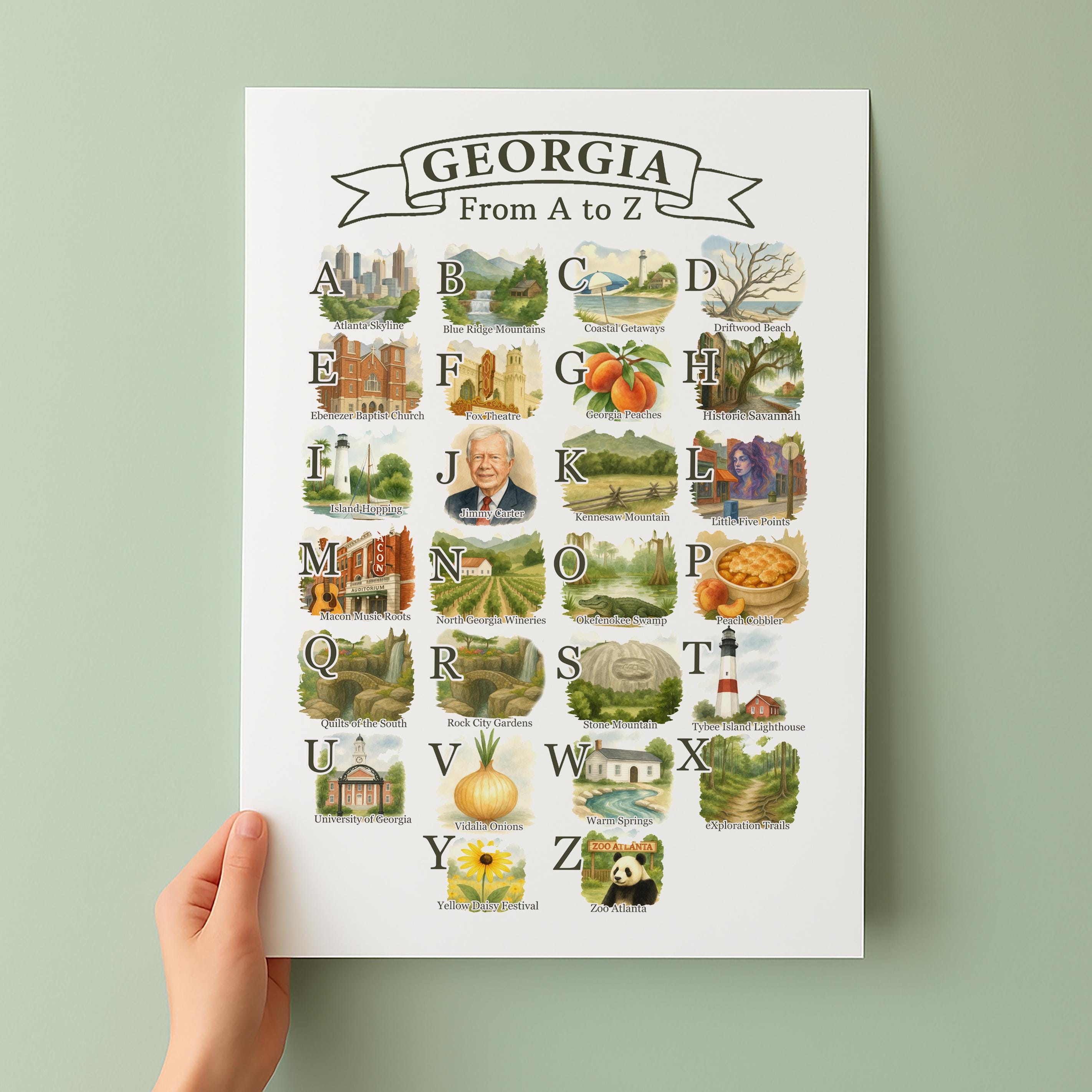 Georgia Alphabet Poster: State Symbols & Icons Wall Art - Etsy