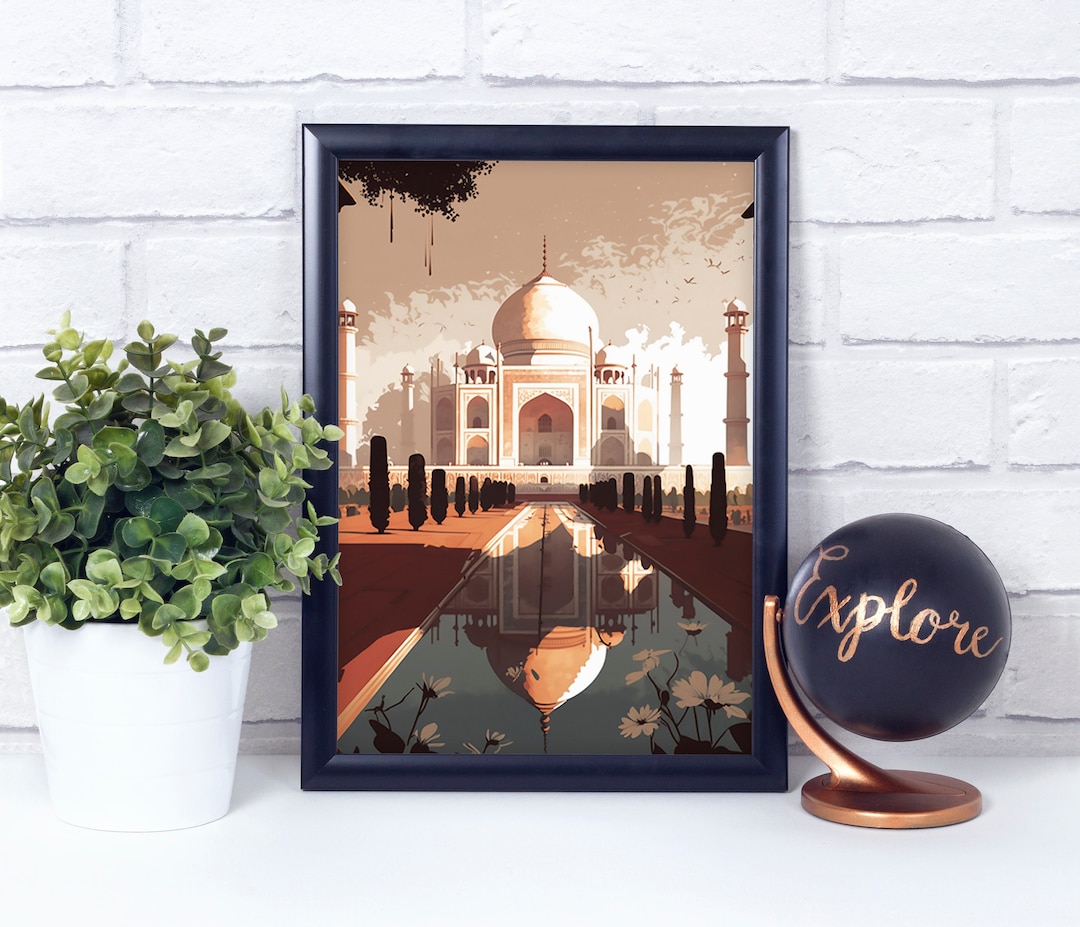 The Landscape of Taj Mahal in 2D Artwork Style 4, Poster Print, Wall ...