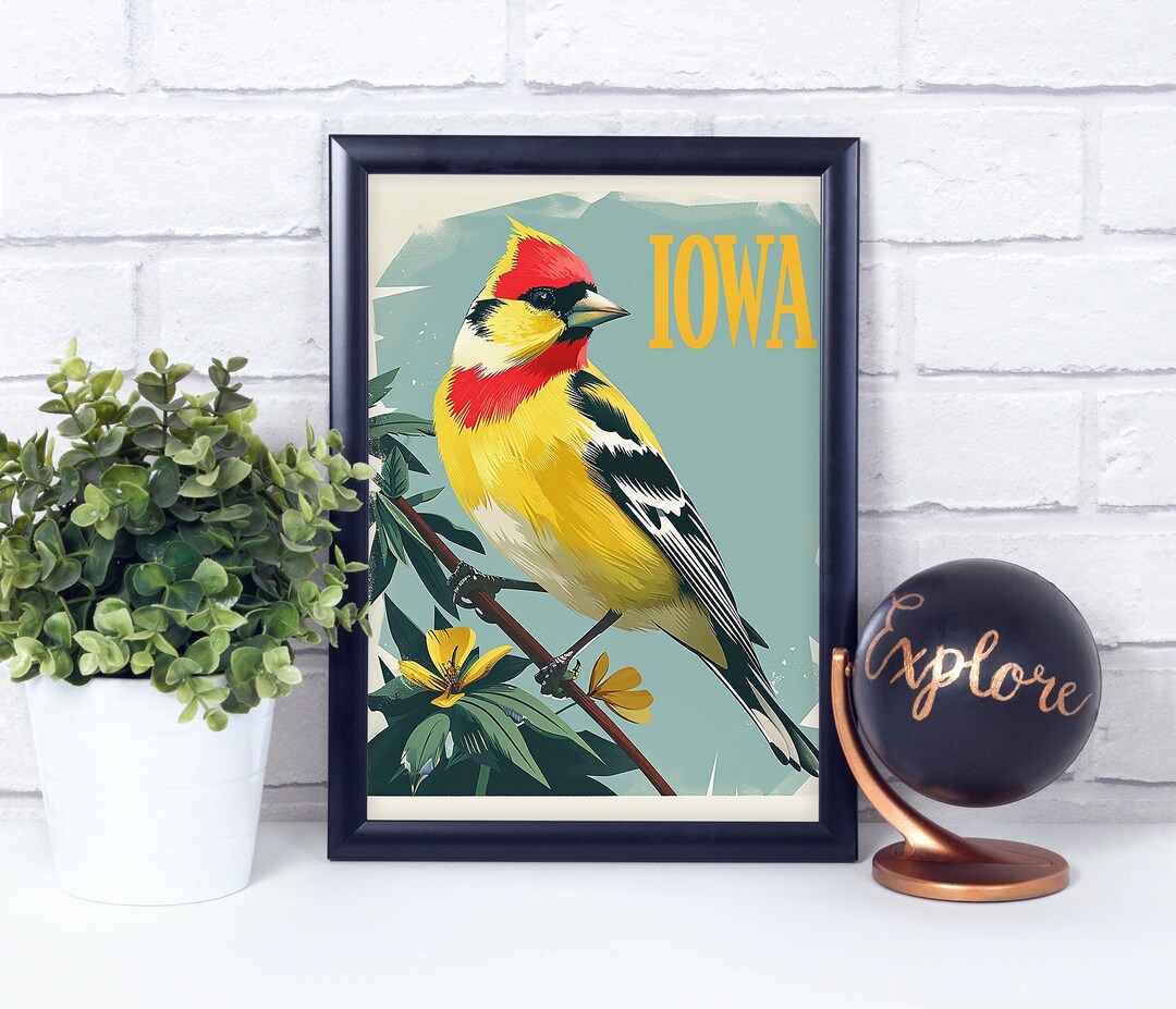 Goldfinch, Iowa, National State Bird, Vintage Retro Style, Poster Print ...