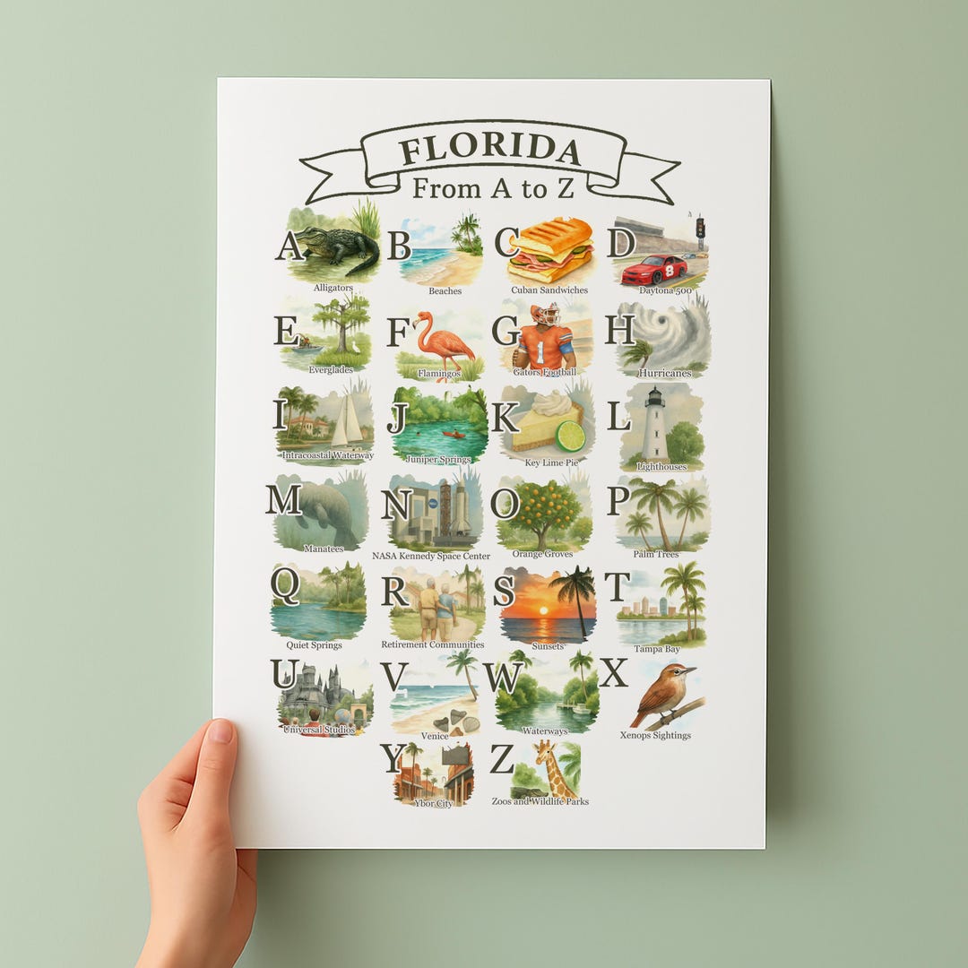 Florida Alphabet Poster: State Symbols A-Z, Travel Art Decor - Etsy