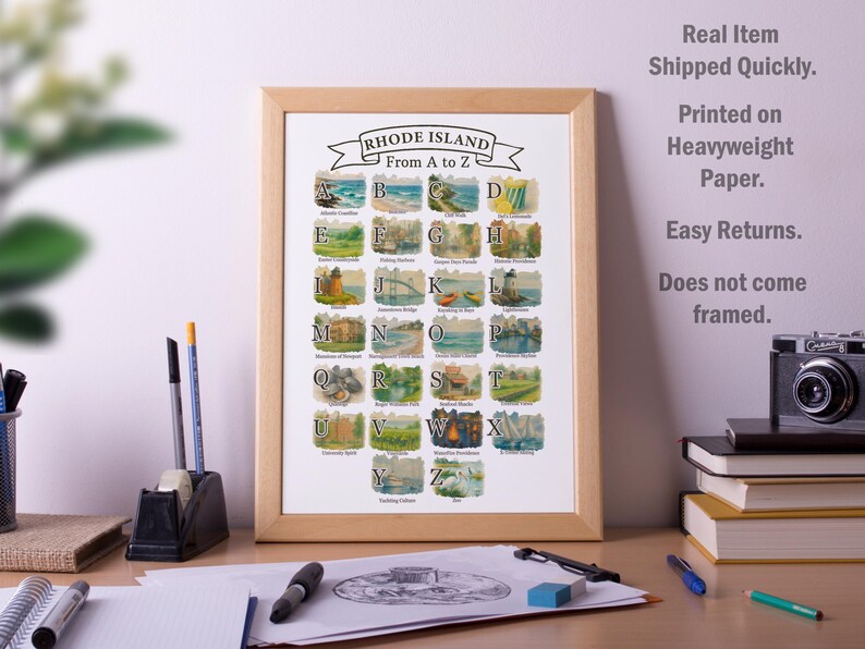 Rhode Island A-Z Alphabet Poster, State Symbols & Icons, Travel Art ...