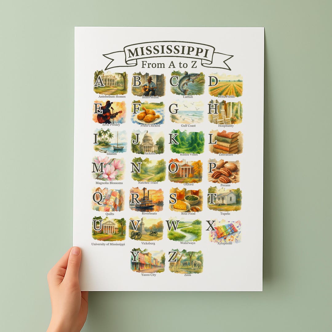 Mississippi Alphabet Poster: State Symbols Wall Art - Travel Gift - Etsy