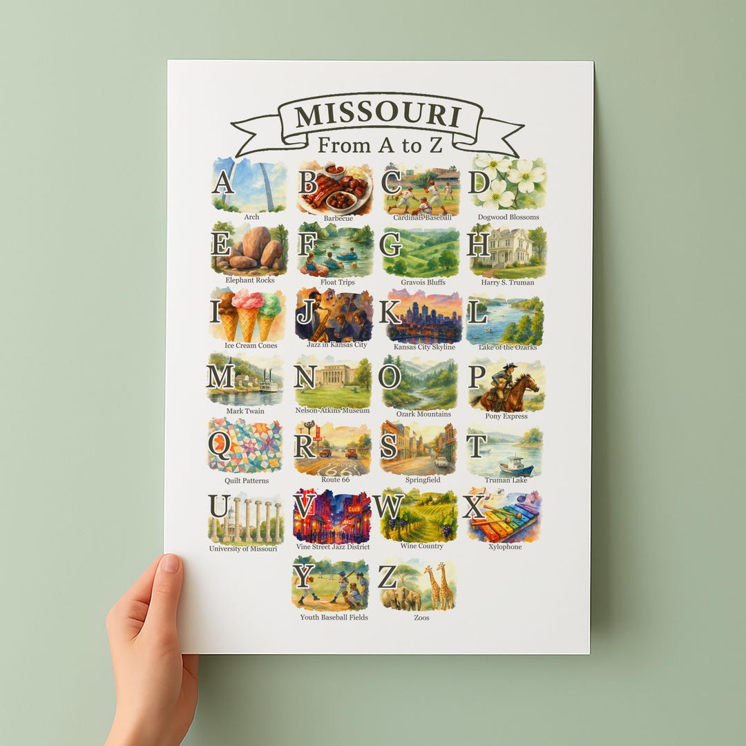 Missouri Alphabet Poster: State Symbols & Icons, Travel Art - Etsy