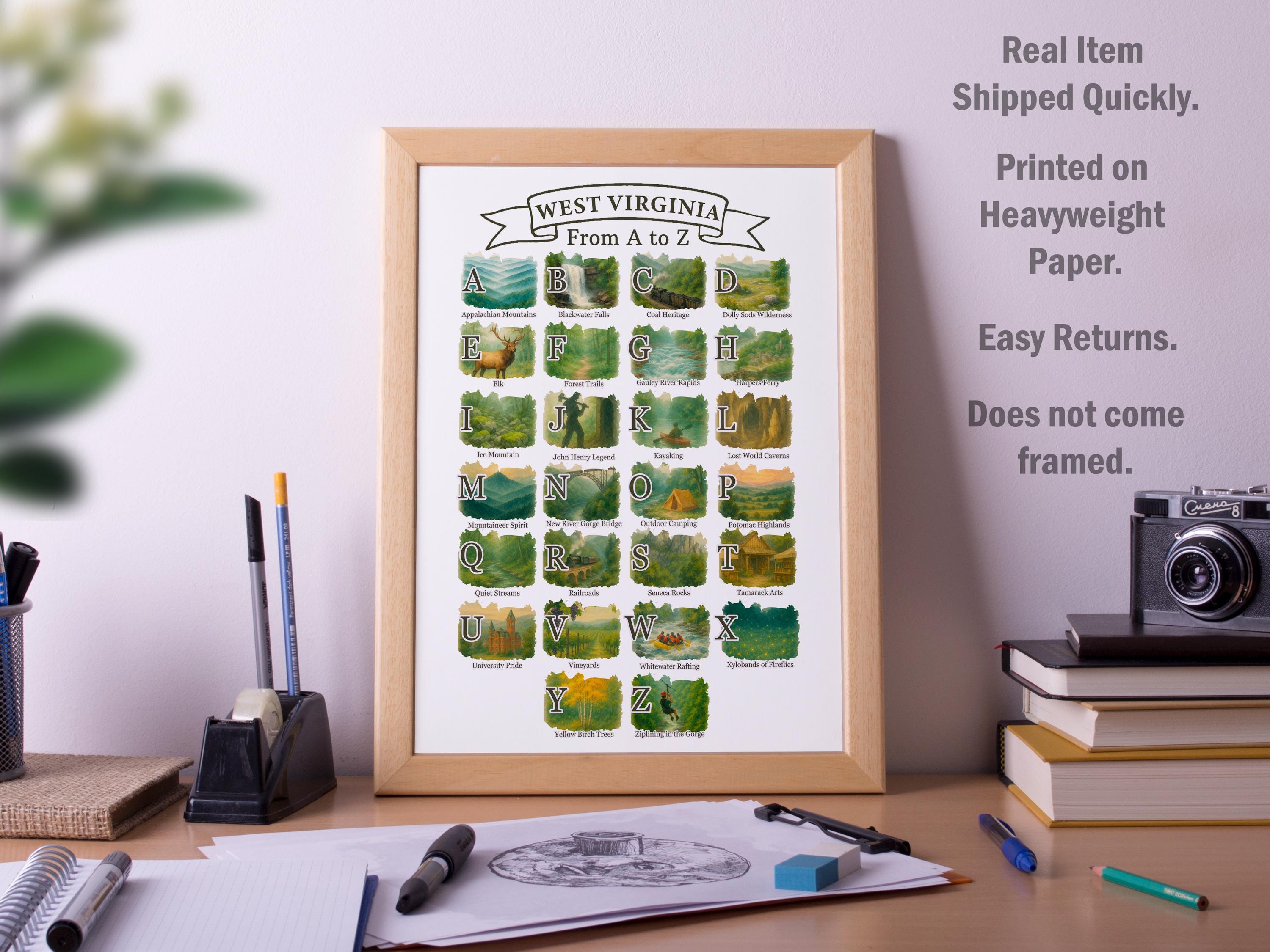 West Virginia A-Z Alphabet Poster, State Symbols & Icons, Travel Art ...