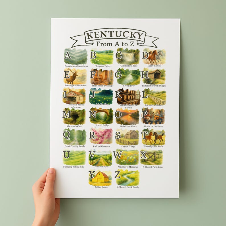 Kentucky Alphabet Art Print: State Symbols A-Z, Travel Gift - Etsy