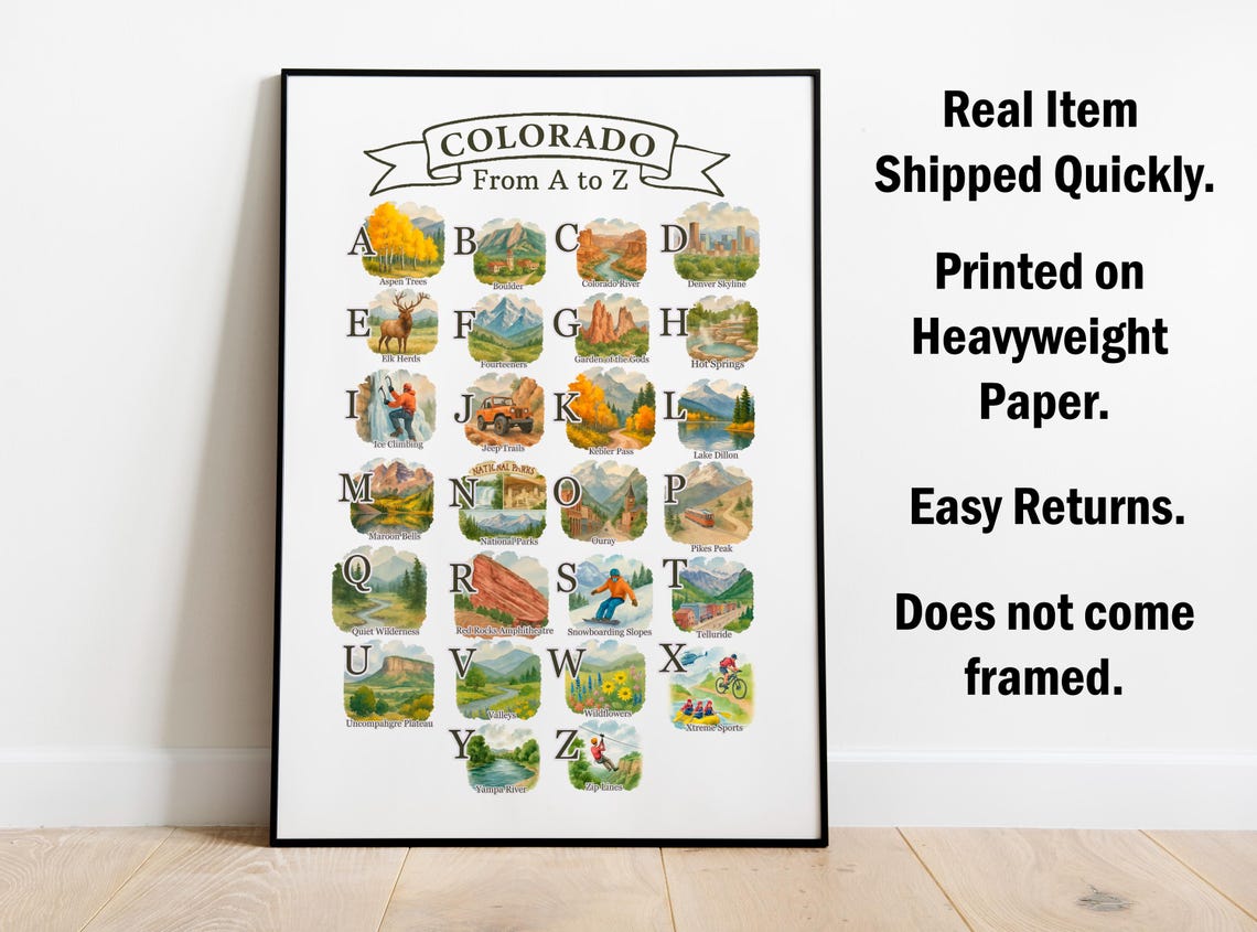 Colorado Alphabet Poster: State Symbols & Icons Travel Art - Etsy