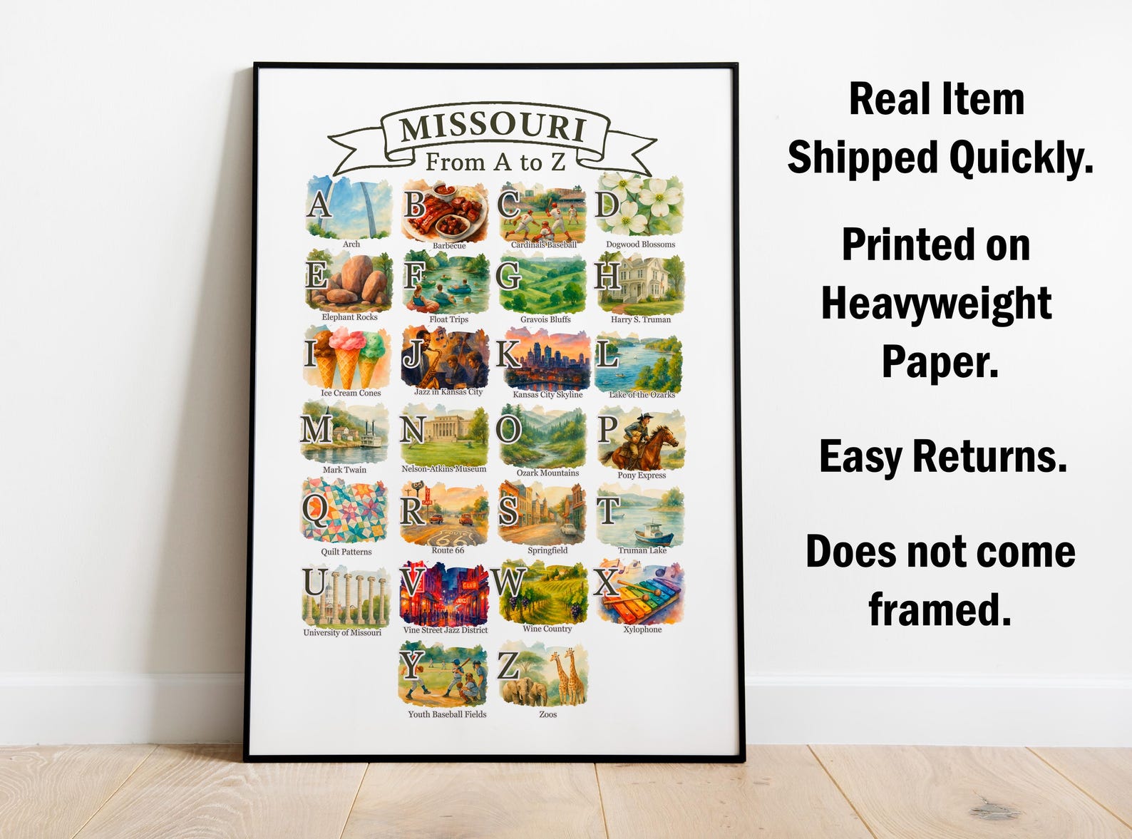 Missouri Alphabet Poster: State Symbols & Icons, Travel Art - Etsy