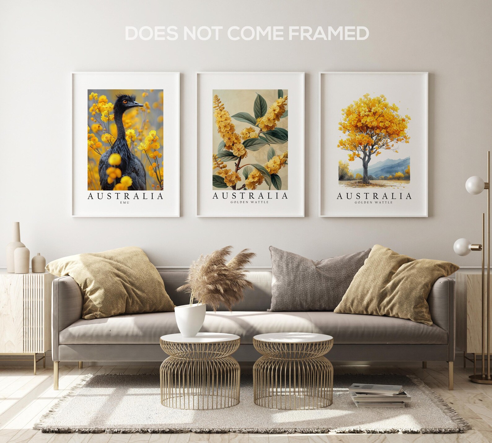 Australian National Symbols Poster Prints, Emu & Golden Wattle, Set of ...
