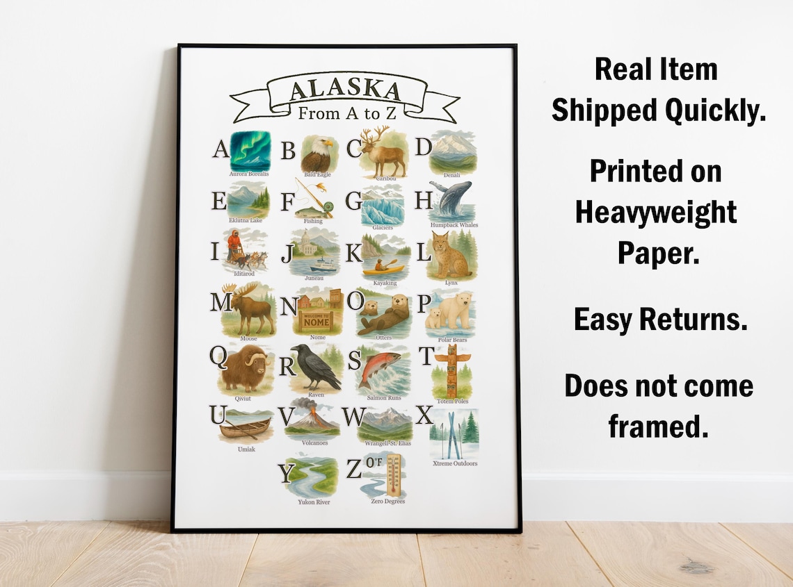 Alaska Alphabet Poster: A to Z State Symbols, Travel Wall Art - Etsy