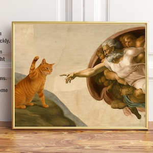 Michelangelo Parody, Humorous Renaissance Meme, Funny Cat Poster Print ...
