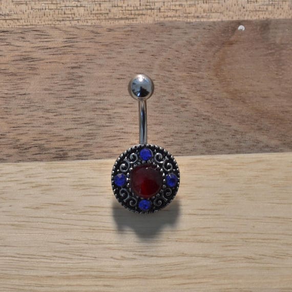 Red and Blue Gem Swirly Belly Button Ring Navel Body Piercing - Etsy