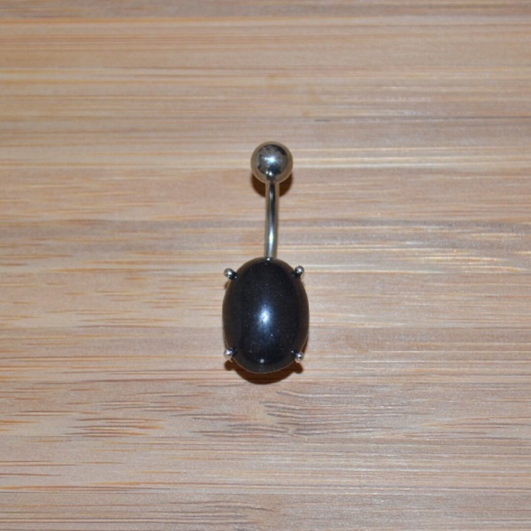Black Oval Shape Prong Set Stone Belly Button Ring Navel Body - Etsy