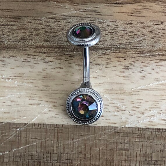 Rainbow Gem Disc Double Matching Belly Button Ring Ombligo - Etsy México