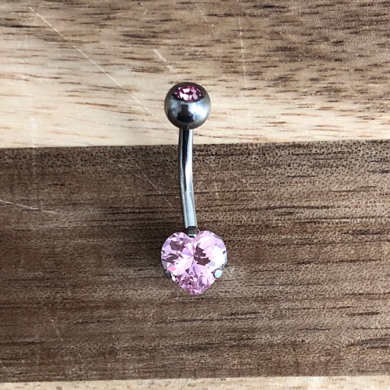 Pink Prong Heart Gem Belly Button Ring Navel Body Piercing - Etsy