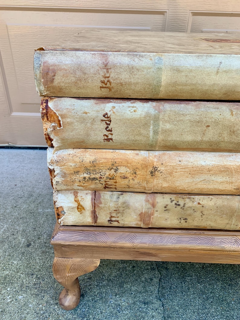 Vintage Trompe L'oeil Faux Stack of Books Side Table - Etsy