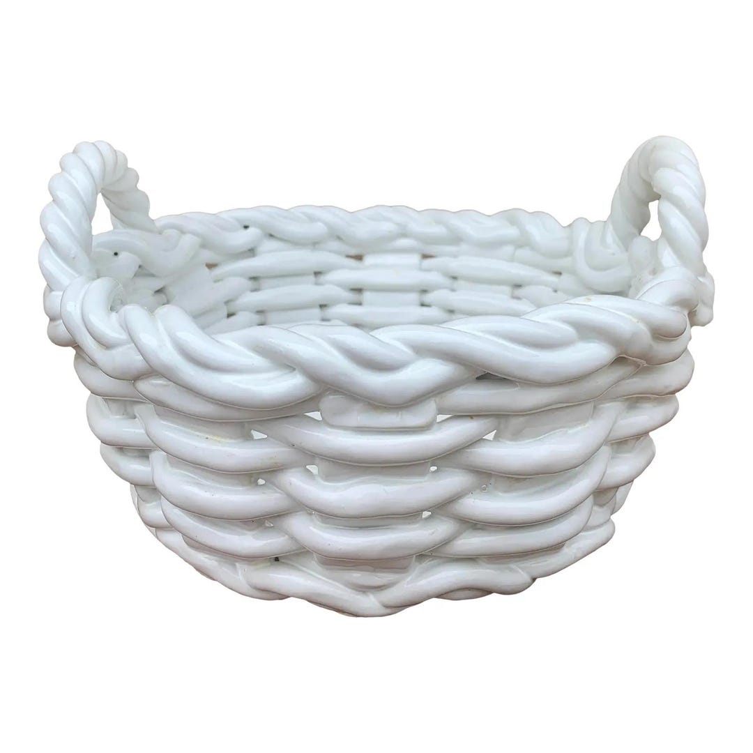 Italian White Ceramic Woven Cachepot Basket - Etsy